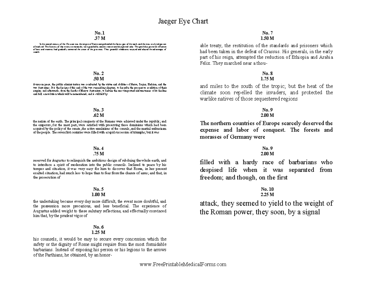 Jaeger Eye Chart - Tabla - FreePrintableMedicalForms Jaeger Eye Chart ...