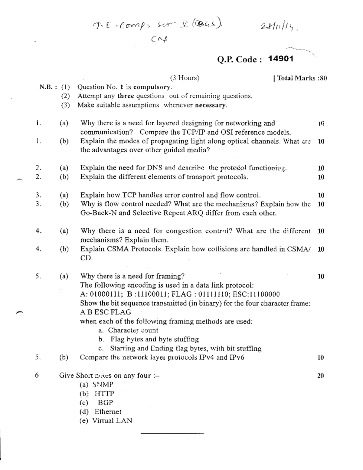 Exam 28 November 2014, questions - Computer Network - Studocu