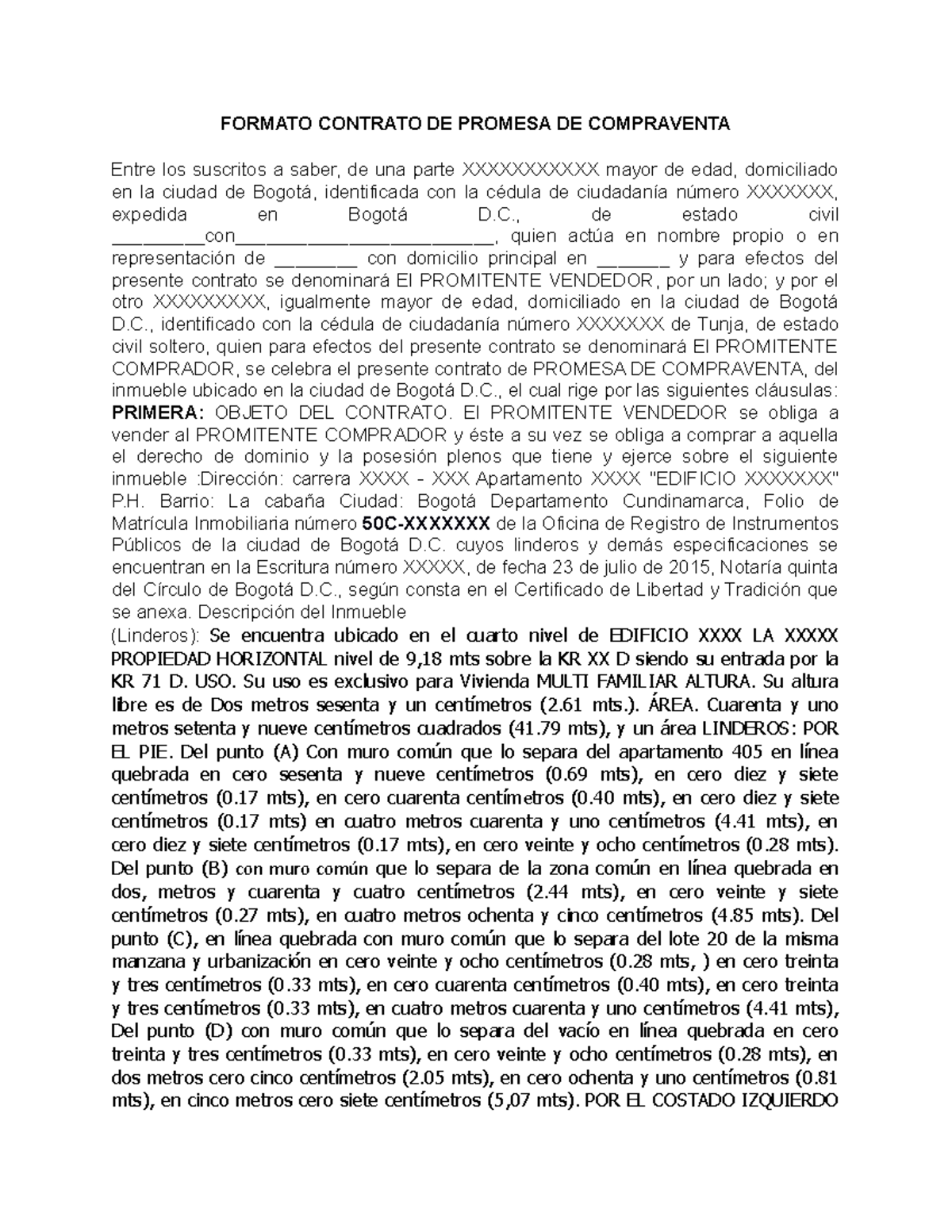 Promesa De Compra Venta Vivienda 14 Copia Formato Contrato De