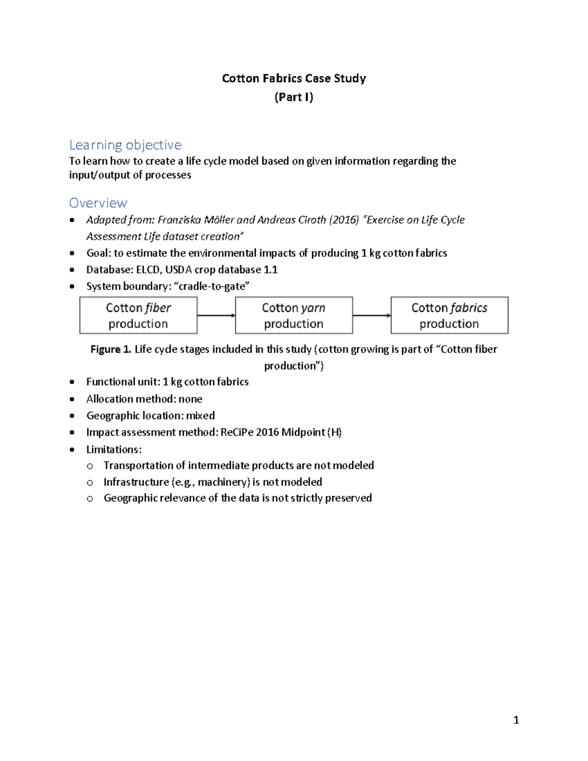 Handout cotton fabrics case study part I - Cotton Fabrics Case Study ...