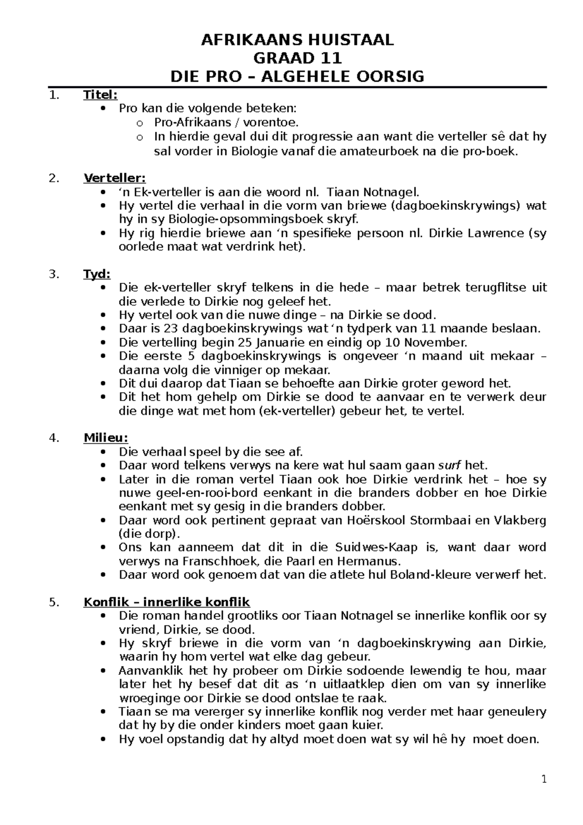 Die Pro - Algehele opsomming - AFRIKAANS HUISTAAL GRAAD 11 DIE PRO ...