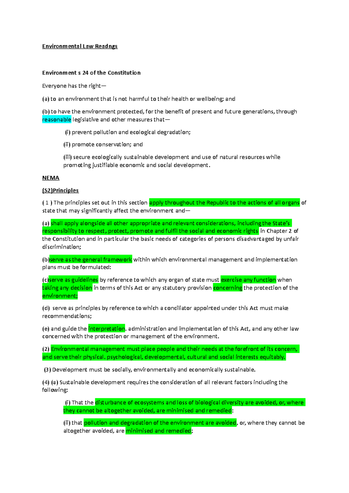 Environmental Law Readings - Environmental Law Readngs Environment s 24 ...