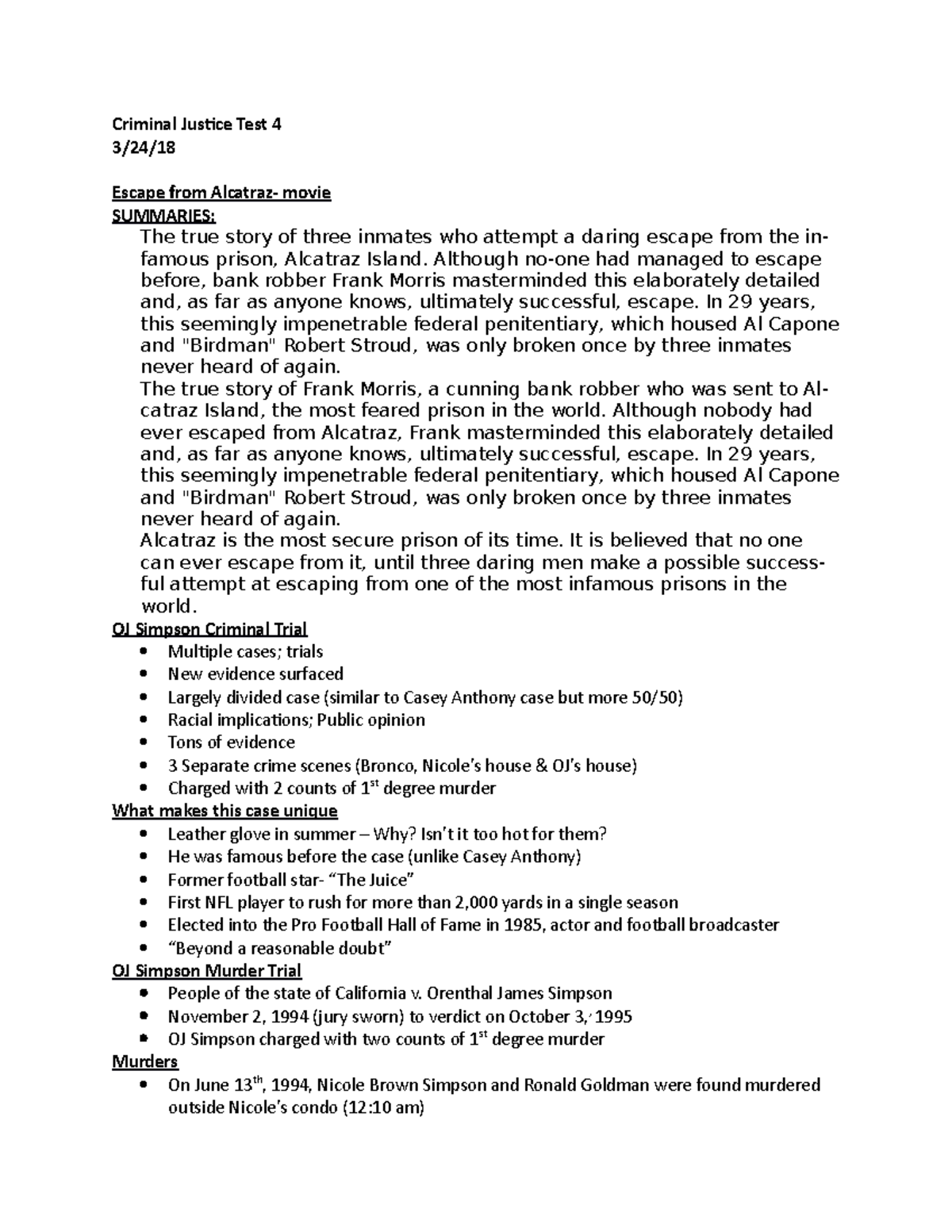 Test 4 Criminal Justice - Criminal Justice Test 4 3/24/18 Escape from ...
