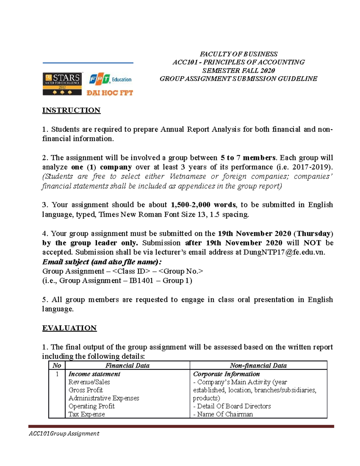ACC101 Group Assignmen BA1502IB1502 - FACULTY OF BUSINESS ACC101 - PRINCIPLES OF ACCOUNTING ...