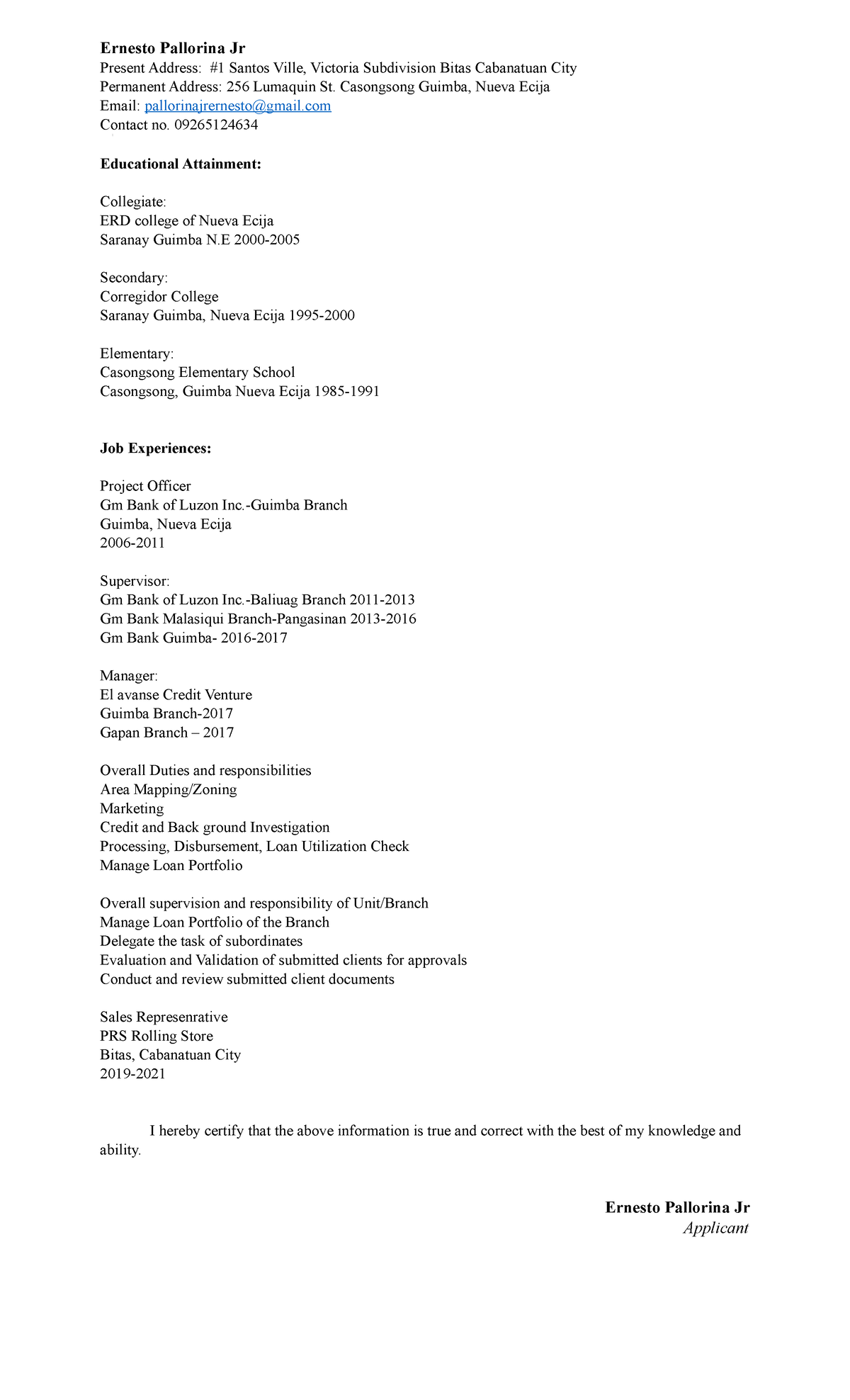 Ernesto Pallorina Jr - DSSDSD - Ernesto Pallorina Jr Present Address ...