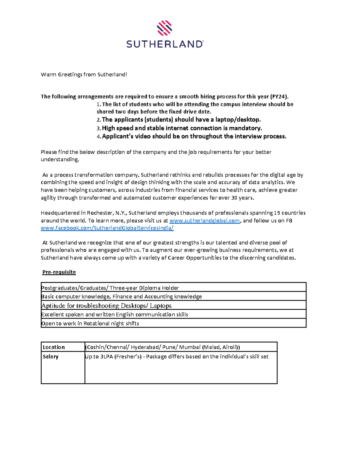 JD - Sutherland India - about the notification that regards the opportunity to grab the ...