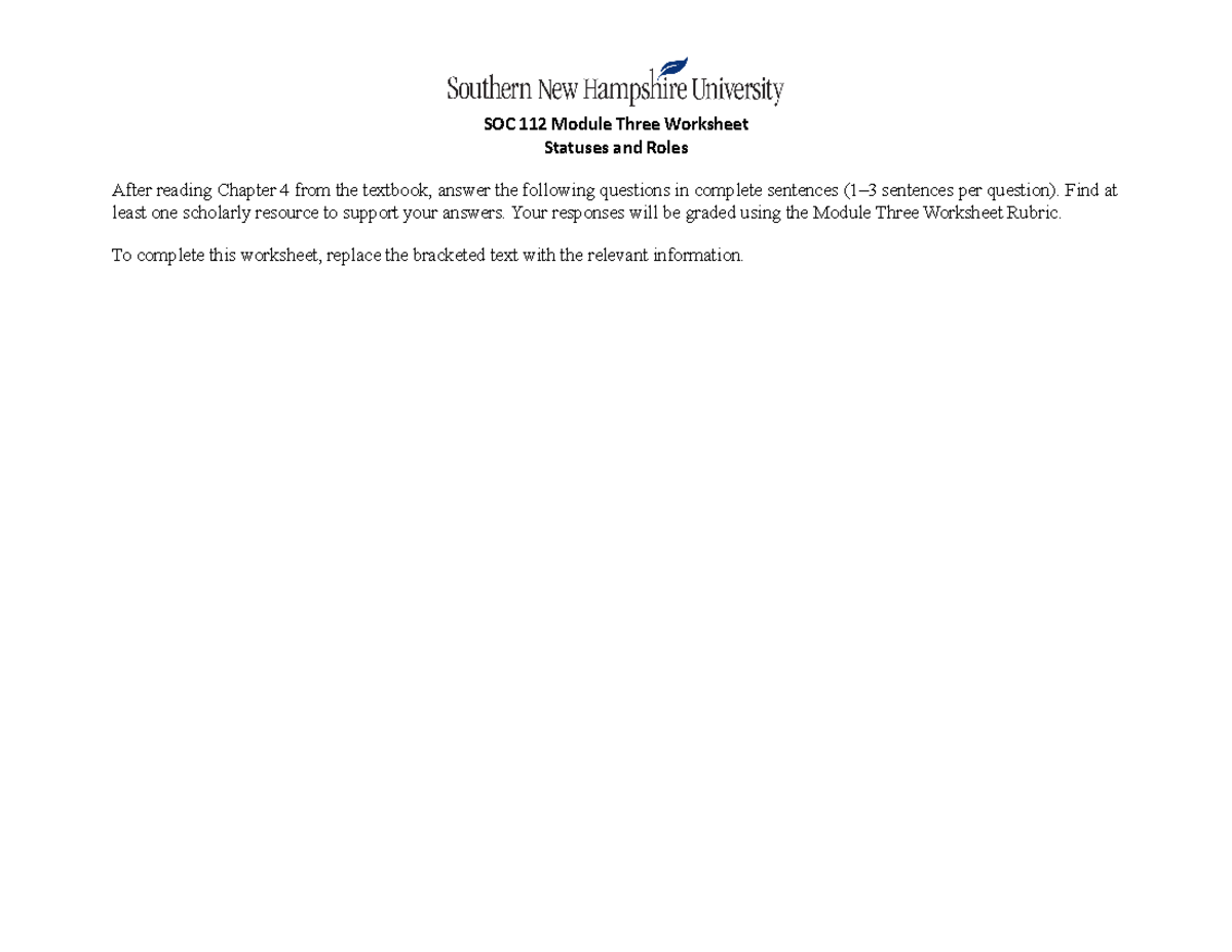 SOC 112 Module Three Worksheet - SOC 112 Module Three Worksheet ...