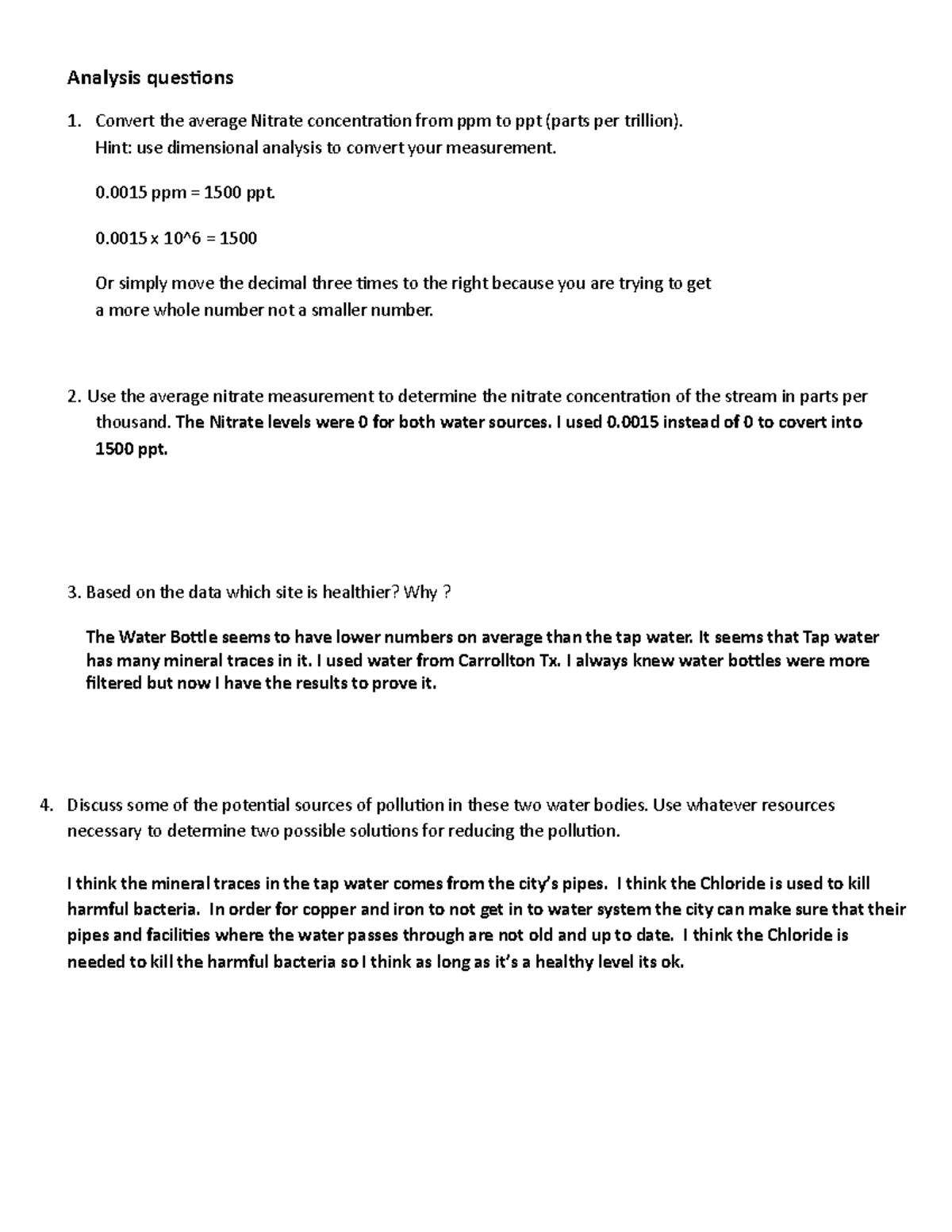 Analysis Questions Chem - Analysis questions Convert the average ...