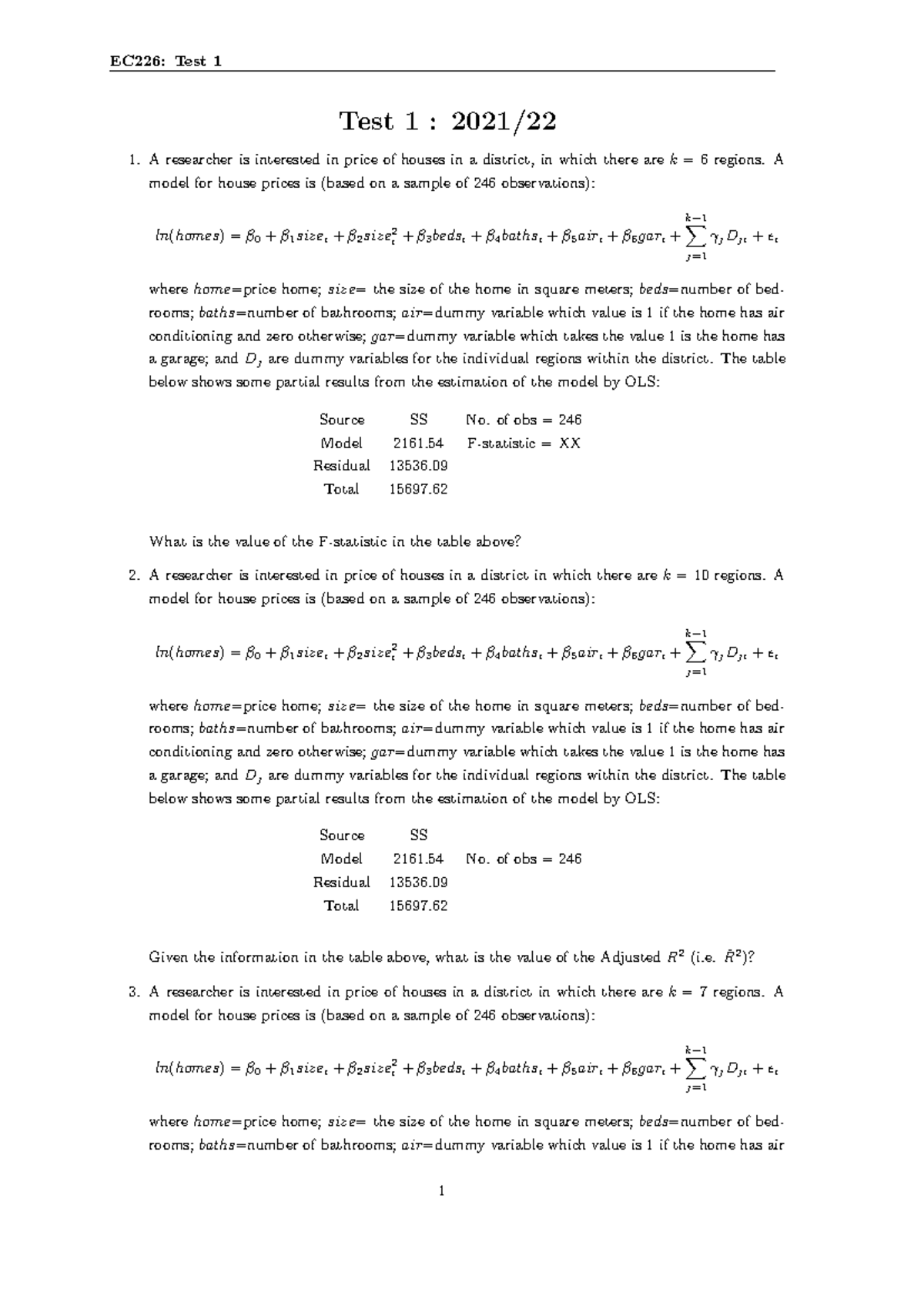 EC226 Test 2122 - Exam as practice material - Test 1 : 2021/ A ...