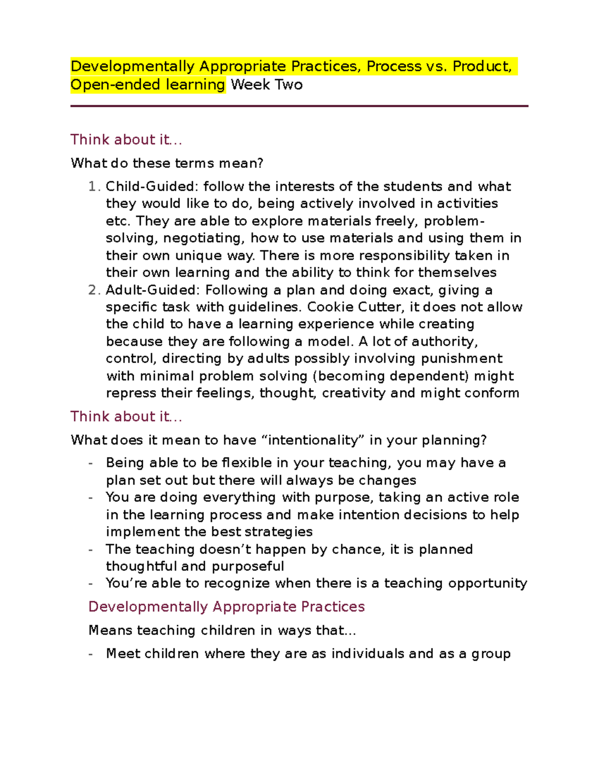 Developmentally Appropriate Practices Week Two Pt1 - Developmentally ...