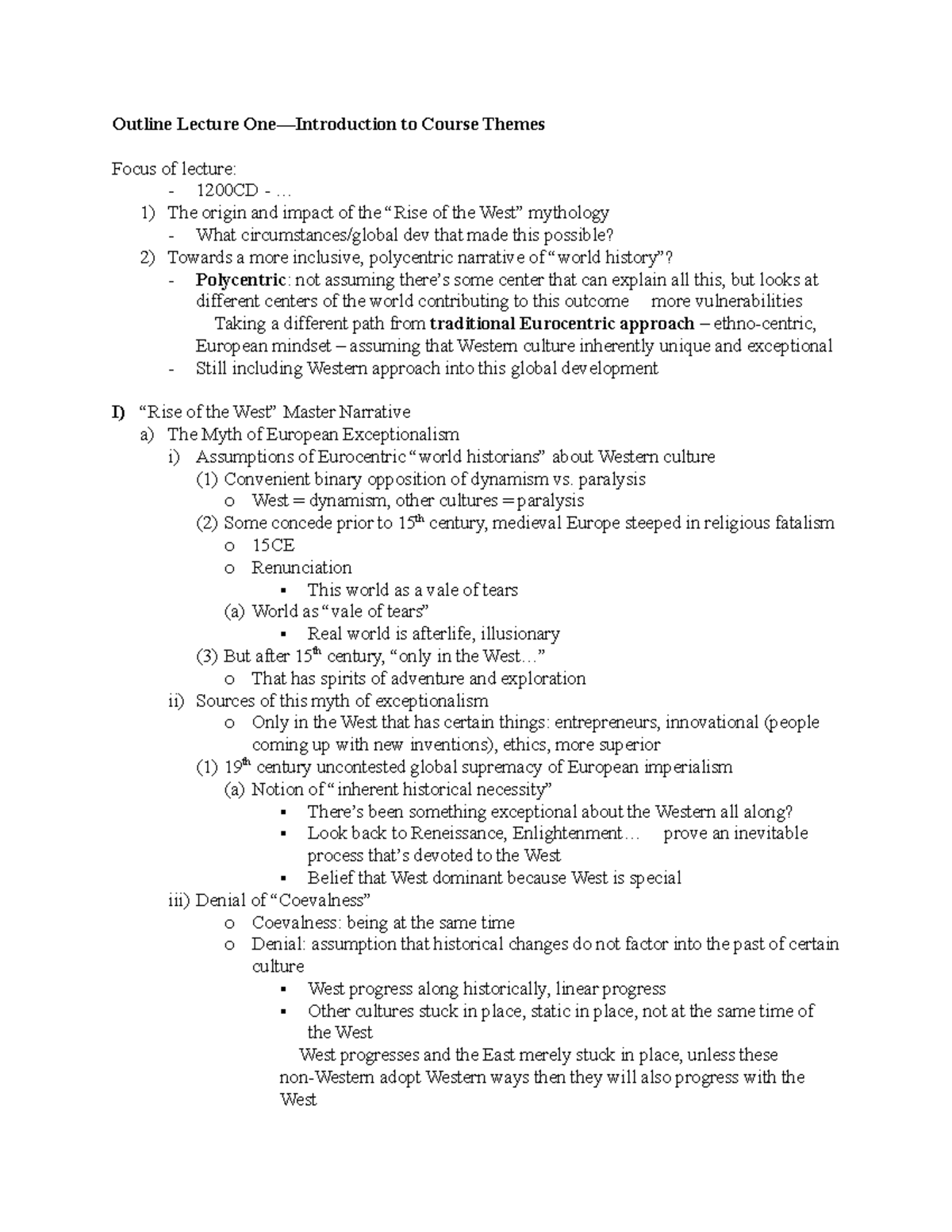 Outline Lecture One—Introduction to Course Themes - .. The origin and ...