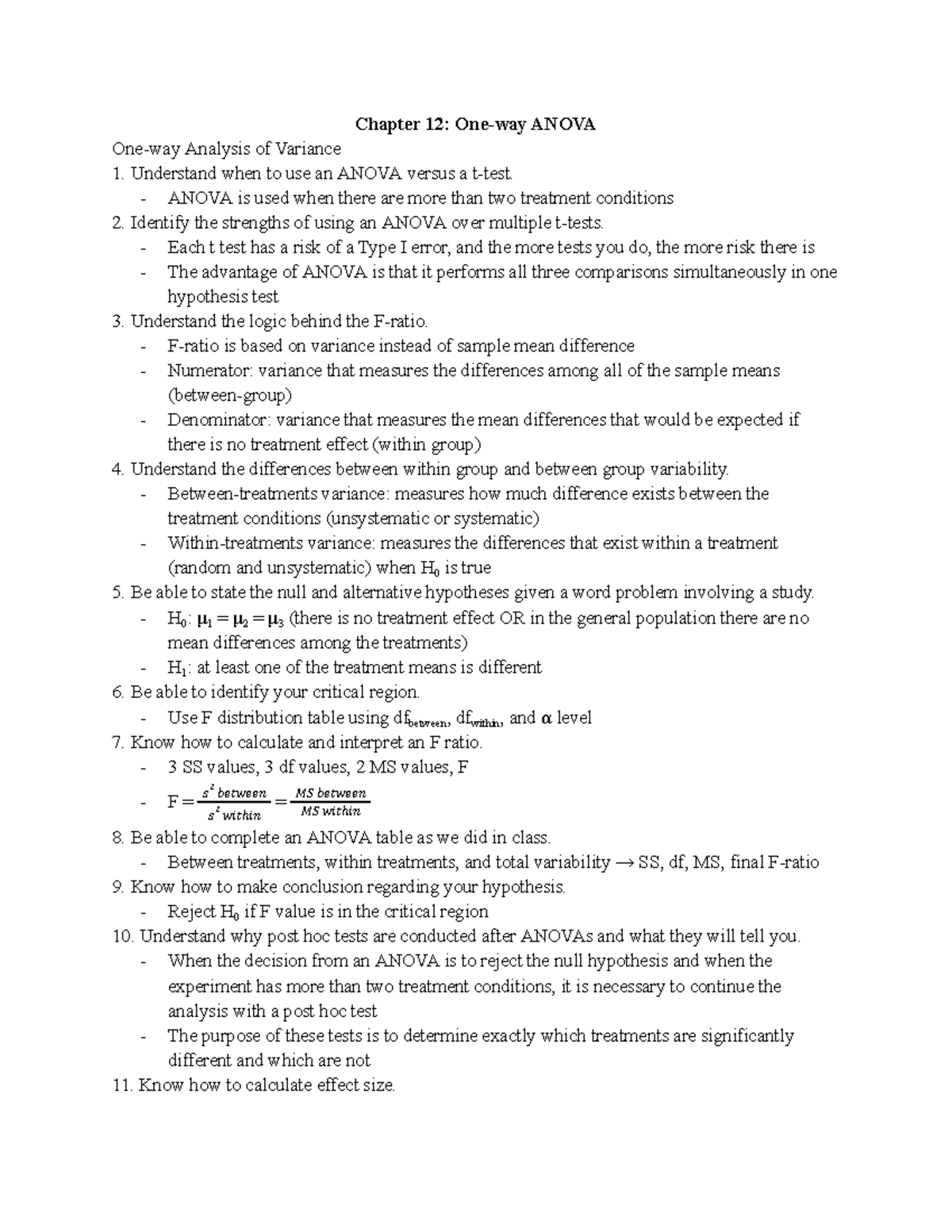 Chapter 12 One-way Anova - Chapter 12: One-way ANOVA One-way Analysis of Variance Understand ...