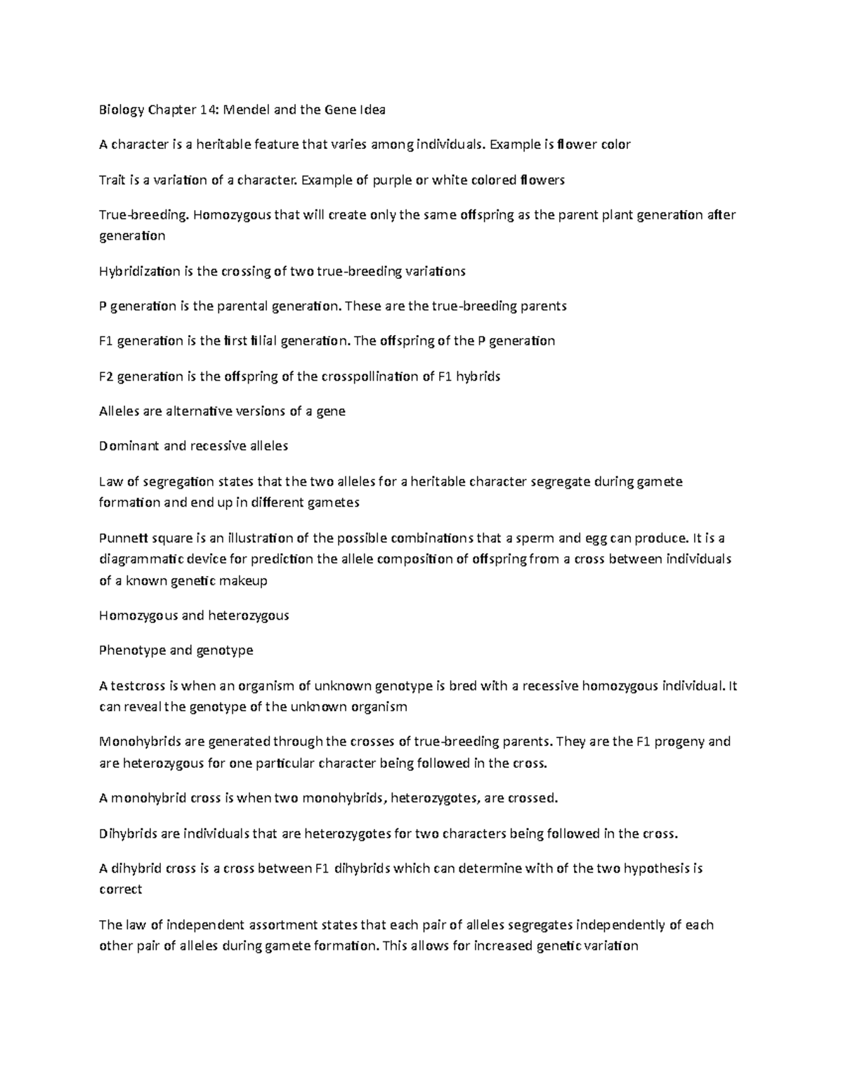 Biology Chapter 14 - Example is flower color Trait is a variation of a ...