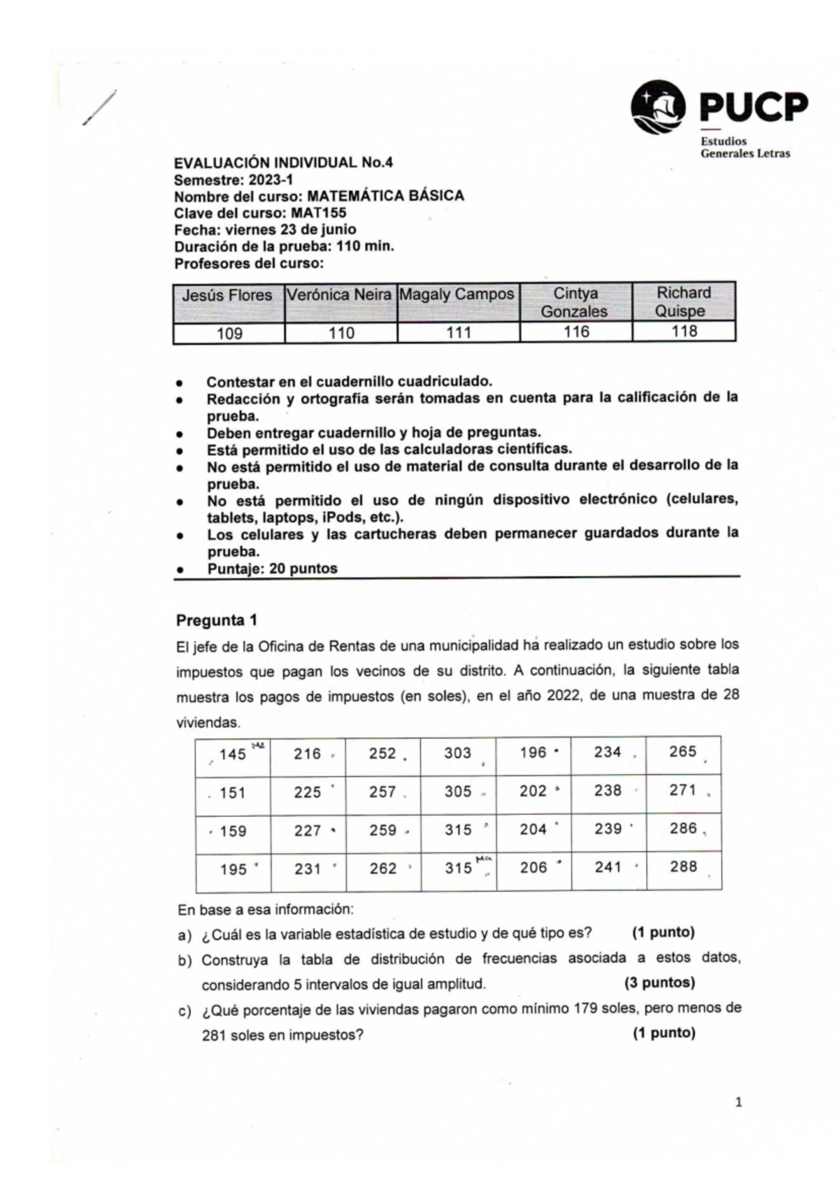 PC4 Mateba - miu miu - PUCP Estudios Generales Letras EVALUACIÓN INDIVIDUAL No Semestre: Nombre ...