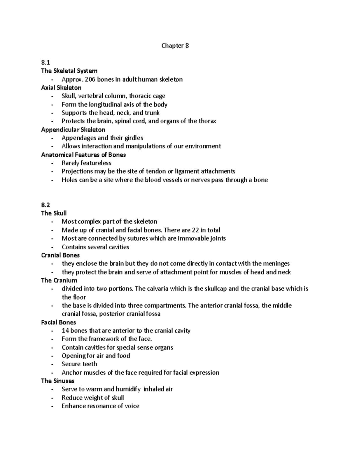 Chapter 8 - Chapter 8 The Skeletal System - Approx. 206 bones in adult ...