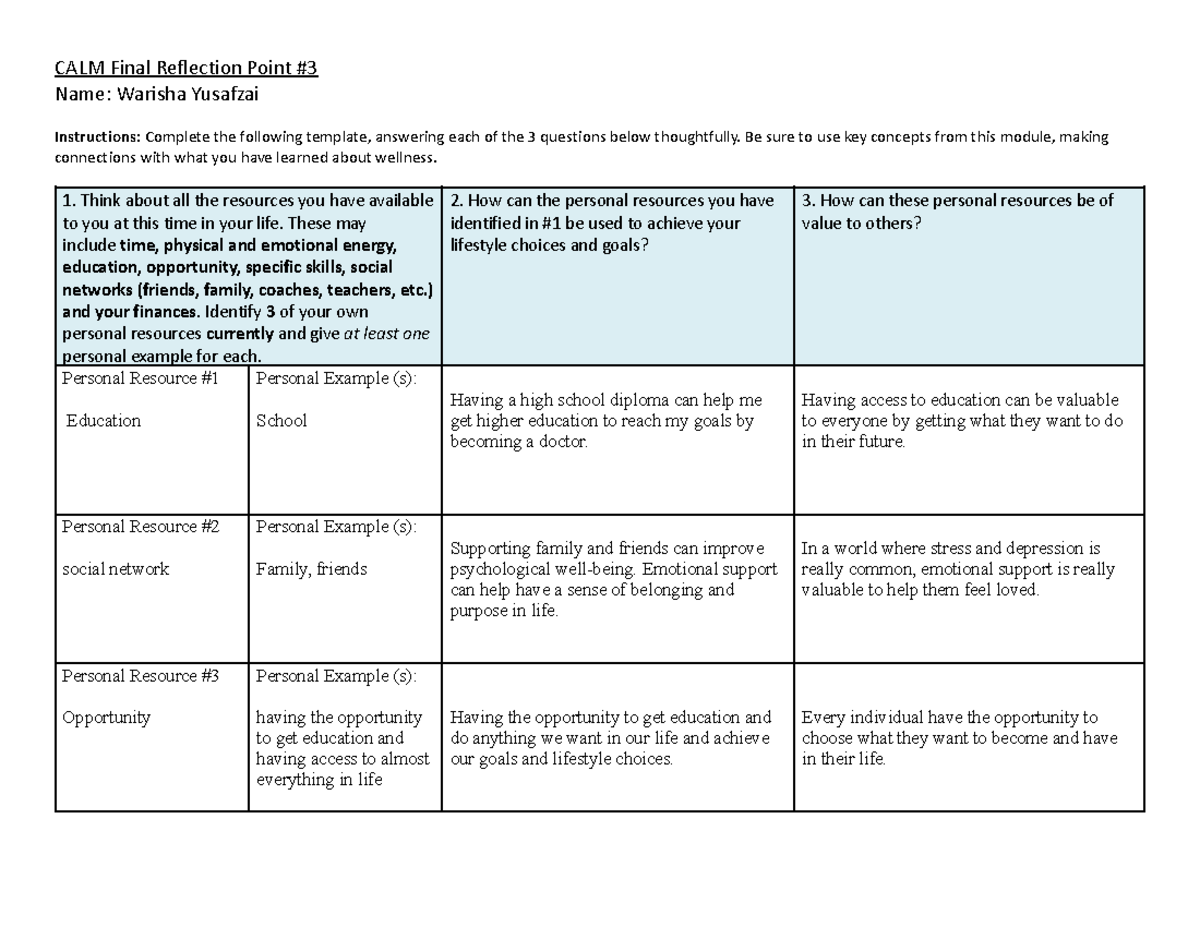 Final Reflection #3 Template - CALM Final Reflection Point Name ...