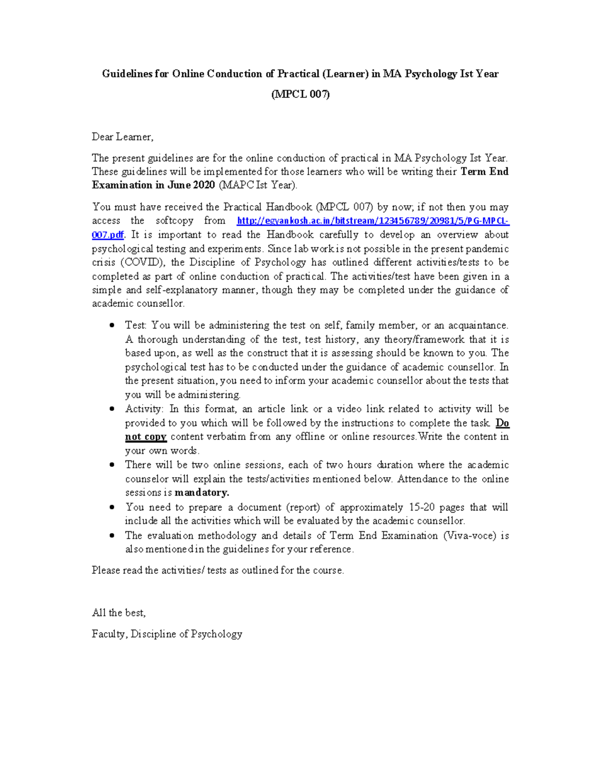 MPCL007 - practical record - Guidelines for Online Conduction of ...