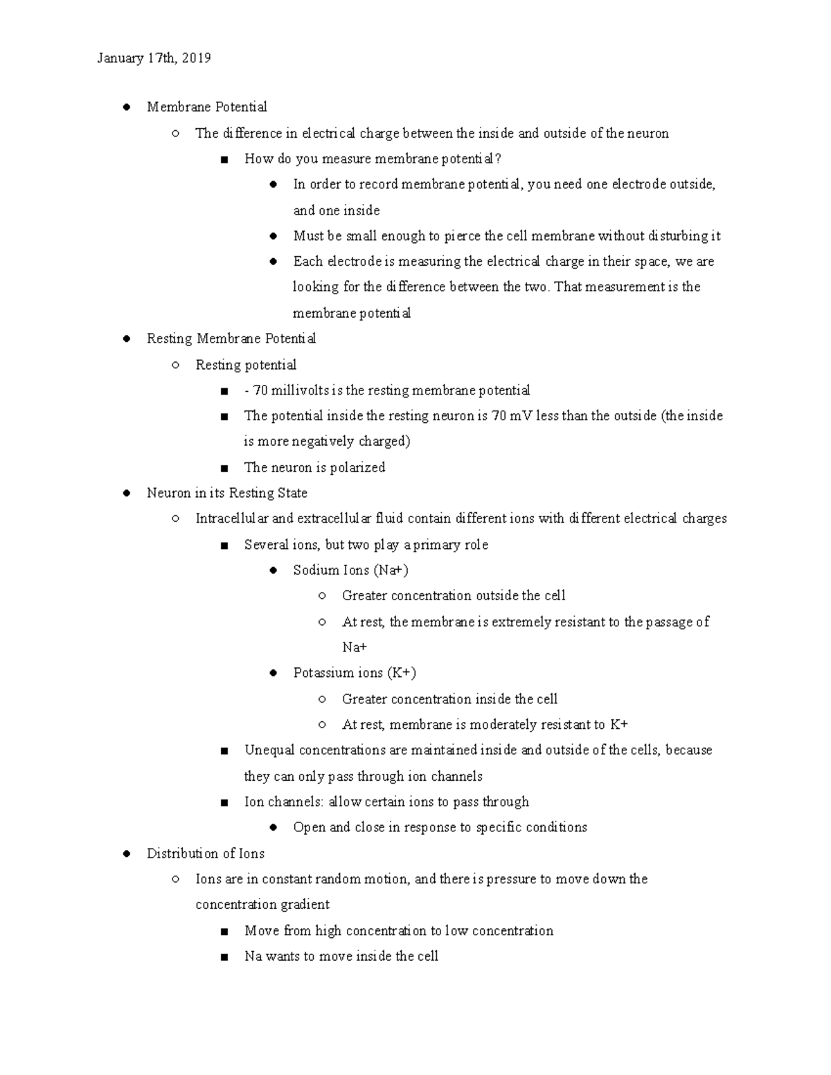 Neual Conduction Chpt. 4 - Membrane Potential The difference in ...
