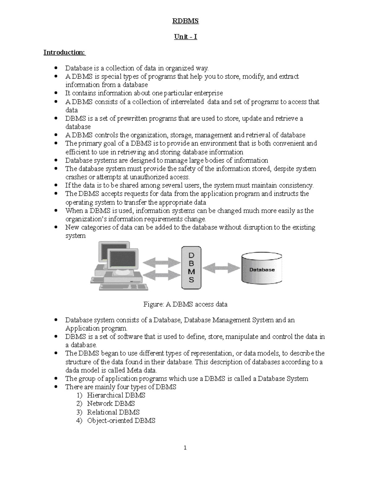 Rdbms UNIT 1 - it is for thiruvalluvar univesity who study under bca and computer appication ...