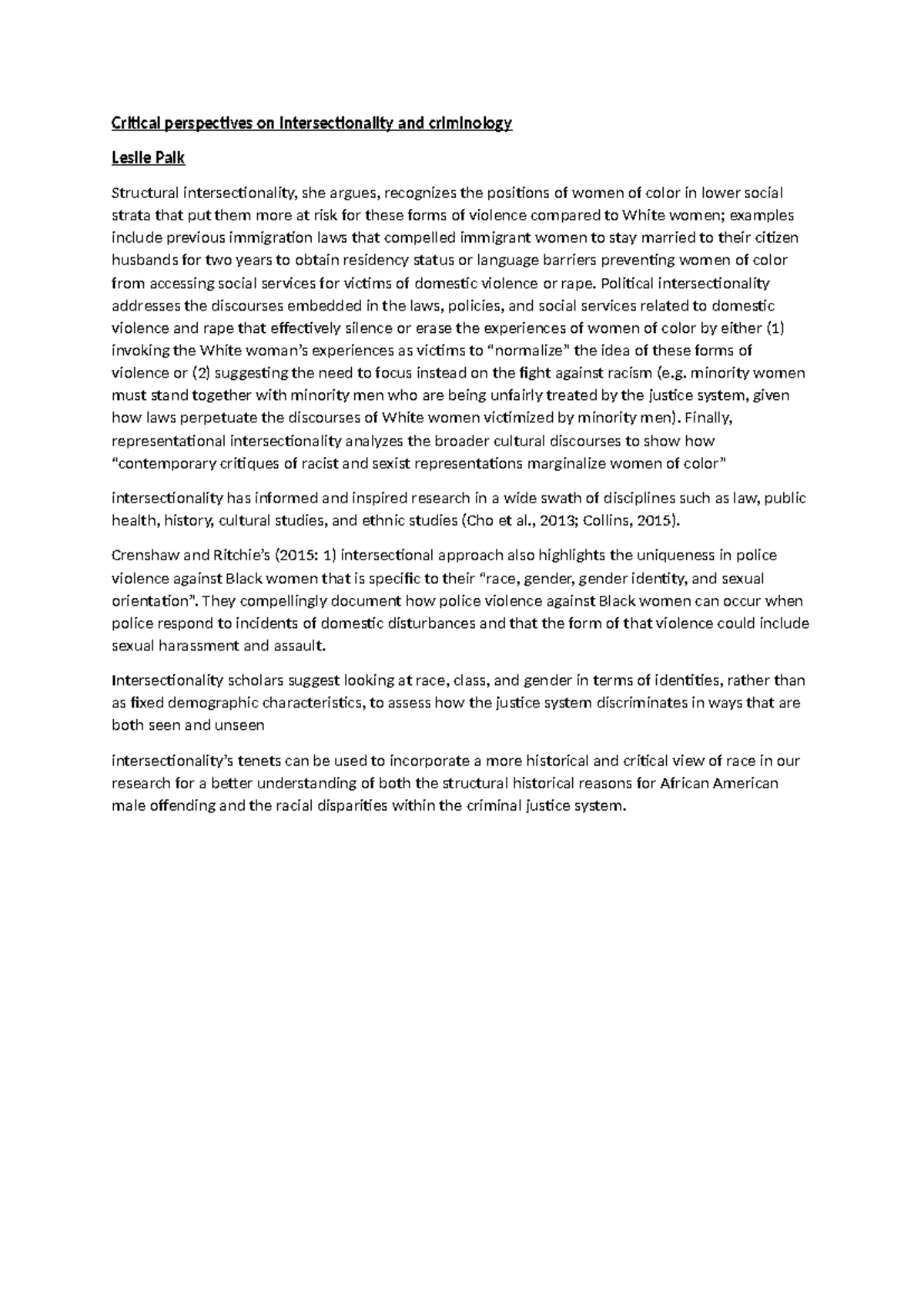 Critical perspectives on intersectionality and criminology - Political ...