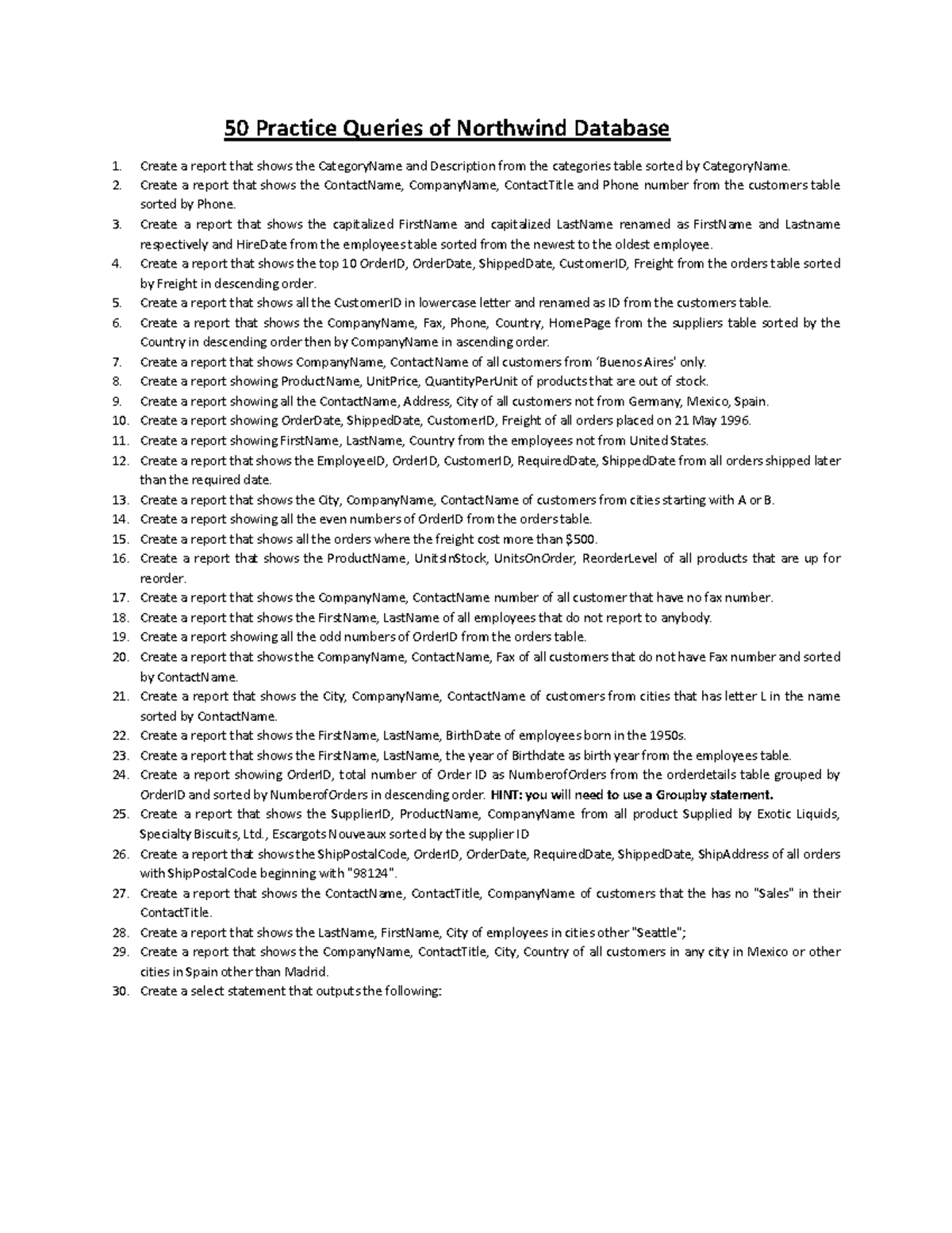 50 Northwind Practice Queries - 50 Practice Queries of Northwind ...