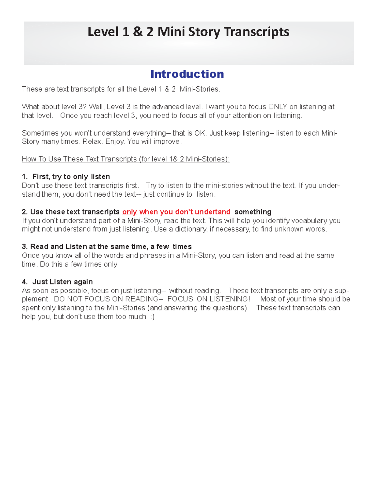 Phản xạ - giáo án - Level 1 & 2 Mini Story Transcripts Introduction ...