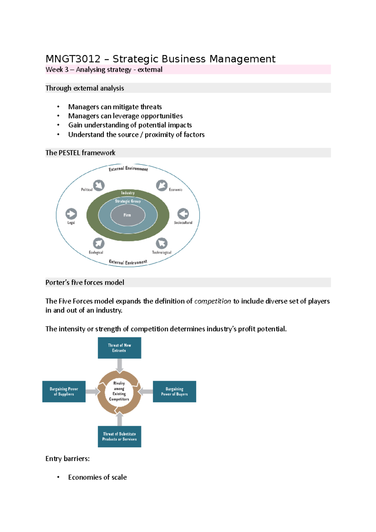 Week 3 notes - MNGT3012 – Strategic Business Management Week 3 ...