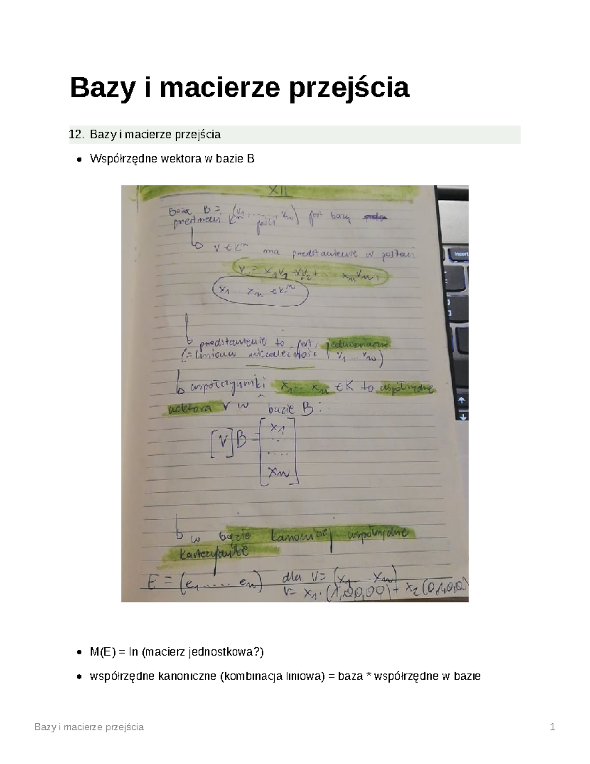 Bazy i macierze przejścia - Matematyka - Bazy i macierze przejścia Bazy ...