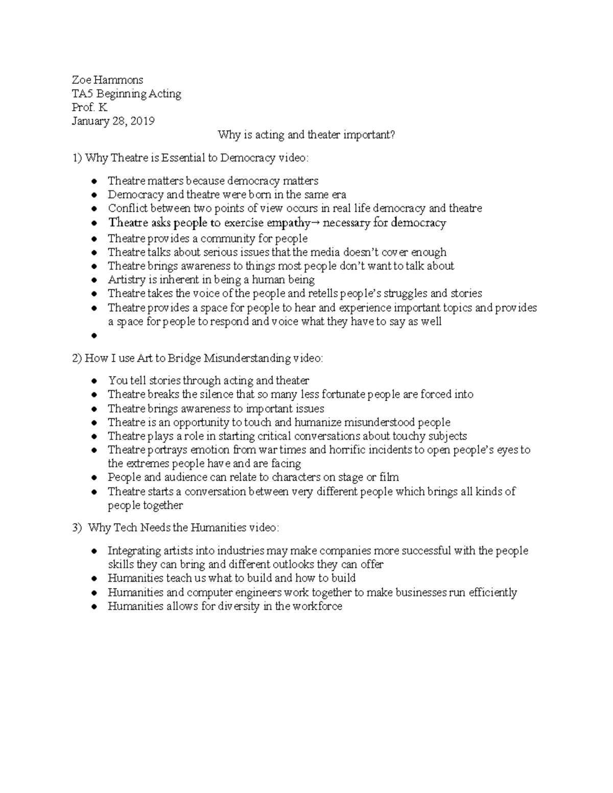 Beginning Acting Practice Assignment - Zoe Hammons TA5 Beginning Acting ...