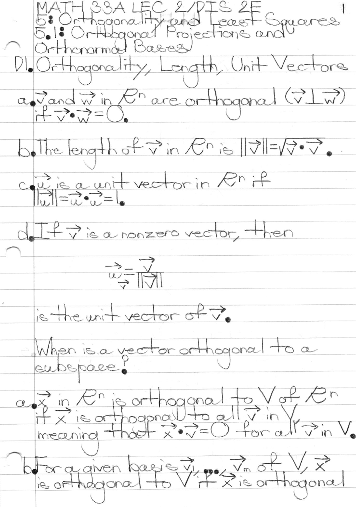 5.1 Orthogonal Projections and Orthonormal Bases -+ V arr ?. q?V ...