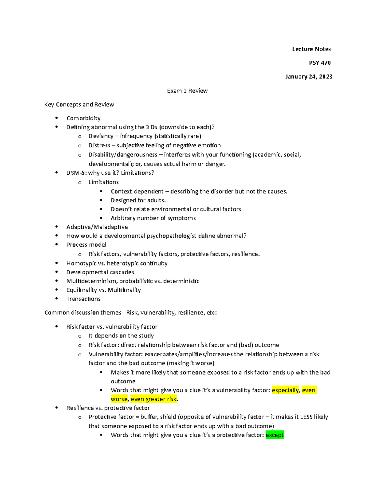 5. Exam 1 Review - Study material taken from the professors slides and ...