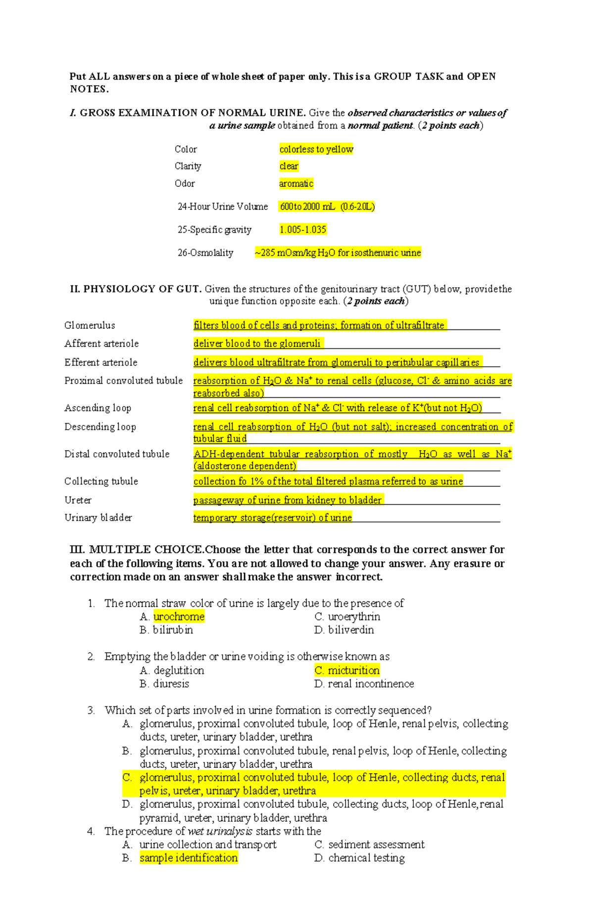 AUBF LEC with answers PART 1 FT1 - Put ALL answers on a piece of whole ...