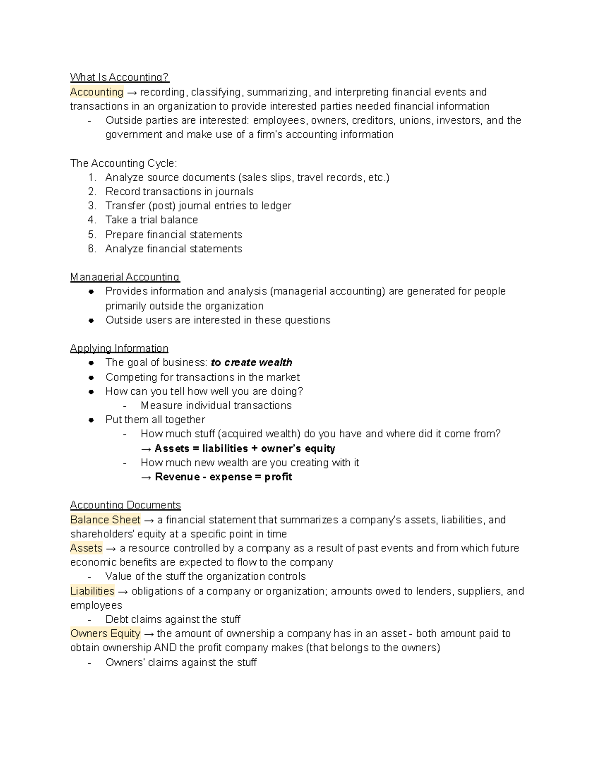 Notes 10 5-2 - What Is Accounting? Accounting → recording, classifying ...