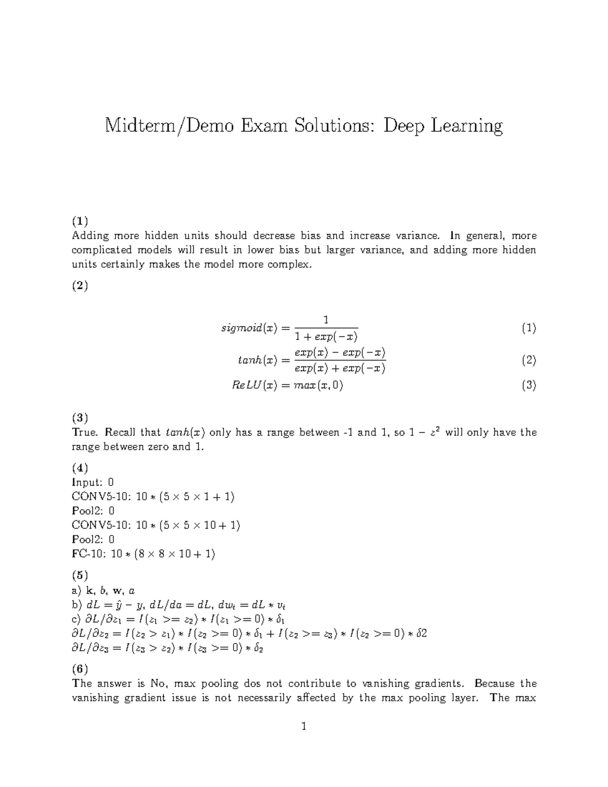 Midterm demo exam solution - Midterm/Demo Exam Solutions: Deep Learning (1) Adding more hidden ...