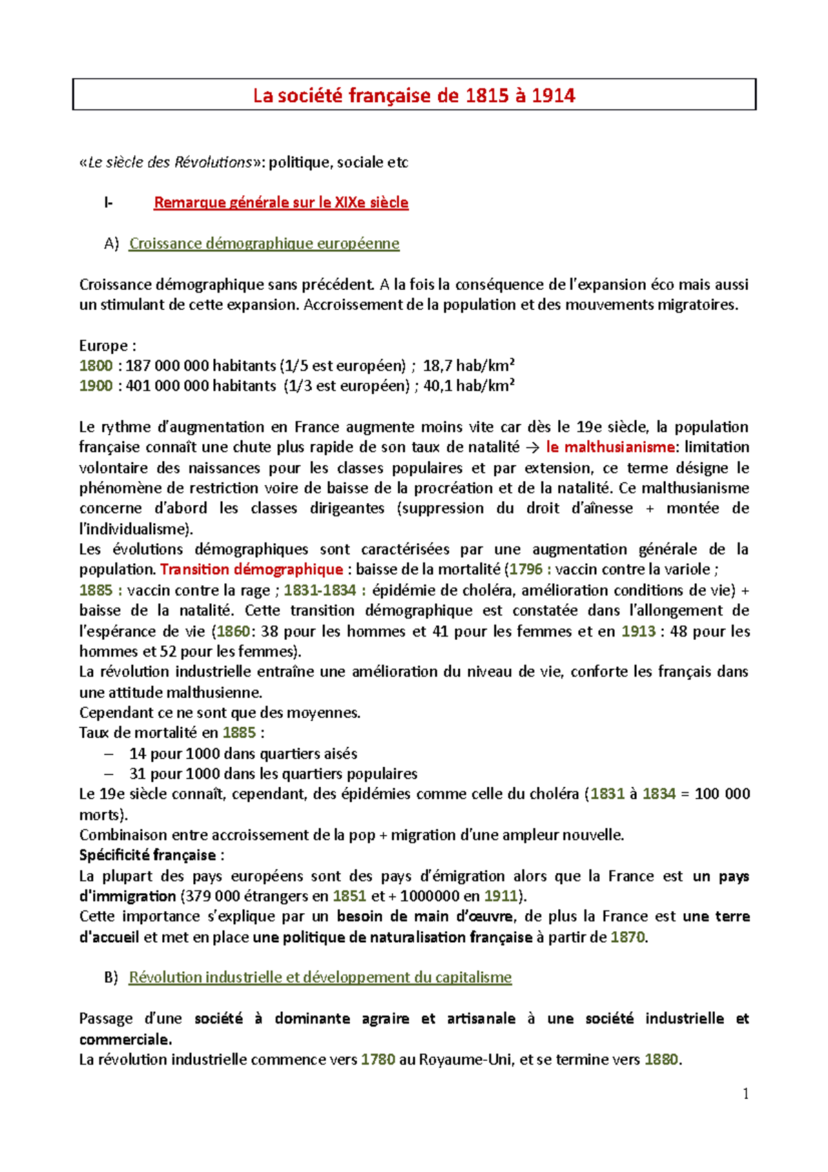 1 La société française de 1815 à 1914 - A la fois la conséquence de l ...