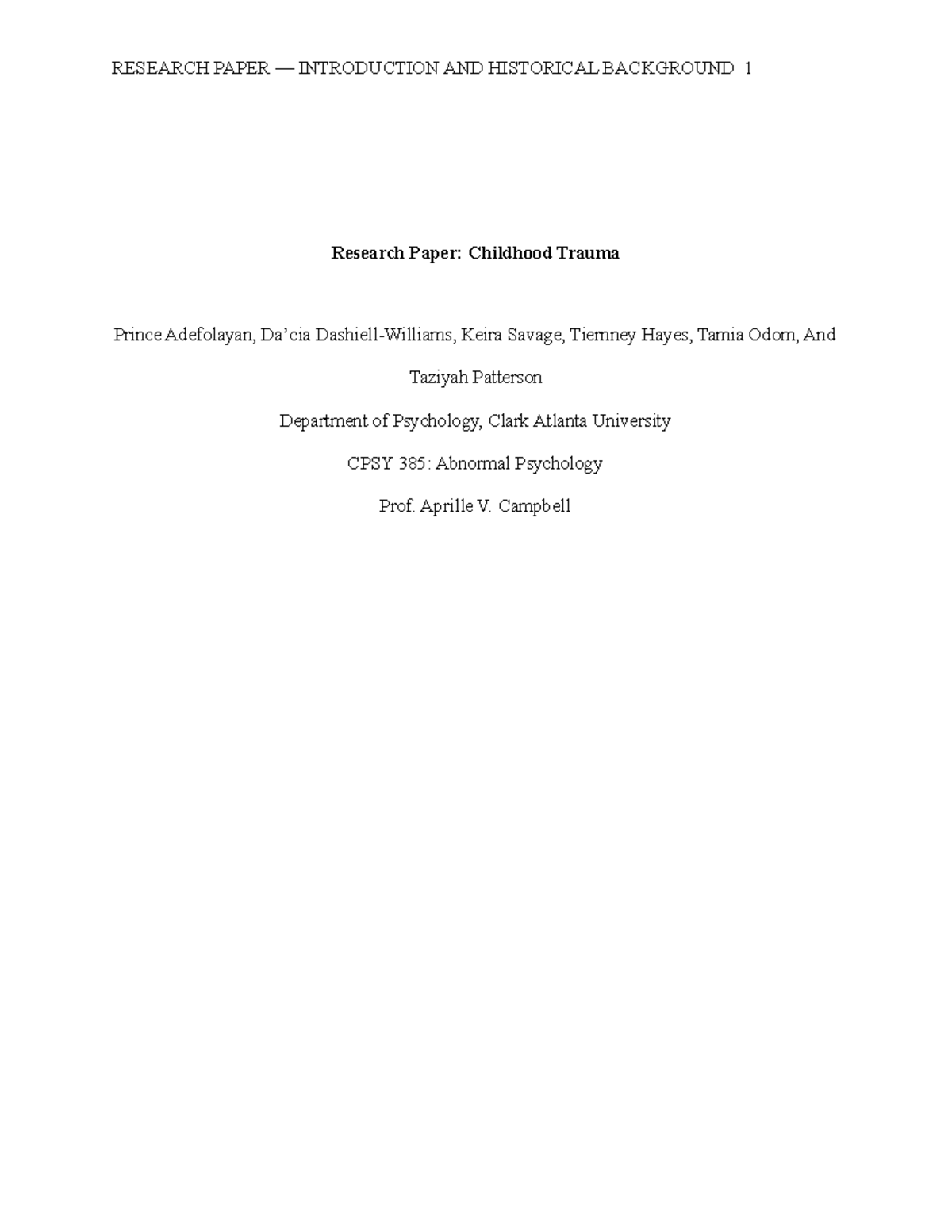 Research Project- Historical Background and Introduction - RESEARCH ...