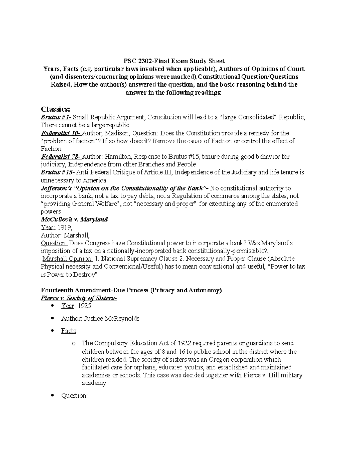 PSC Exam Study Sheet: Years Facts Authors Constitutional Issues and ...