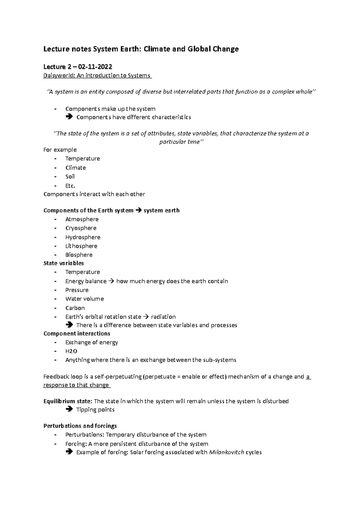 Lecture notes System Earth - Components interact with each other ...