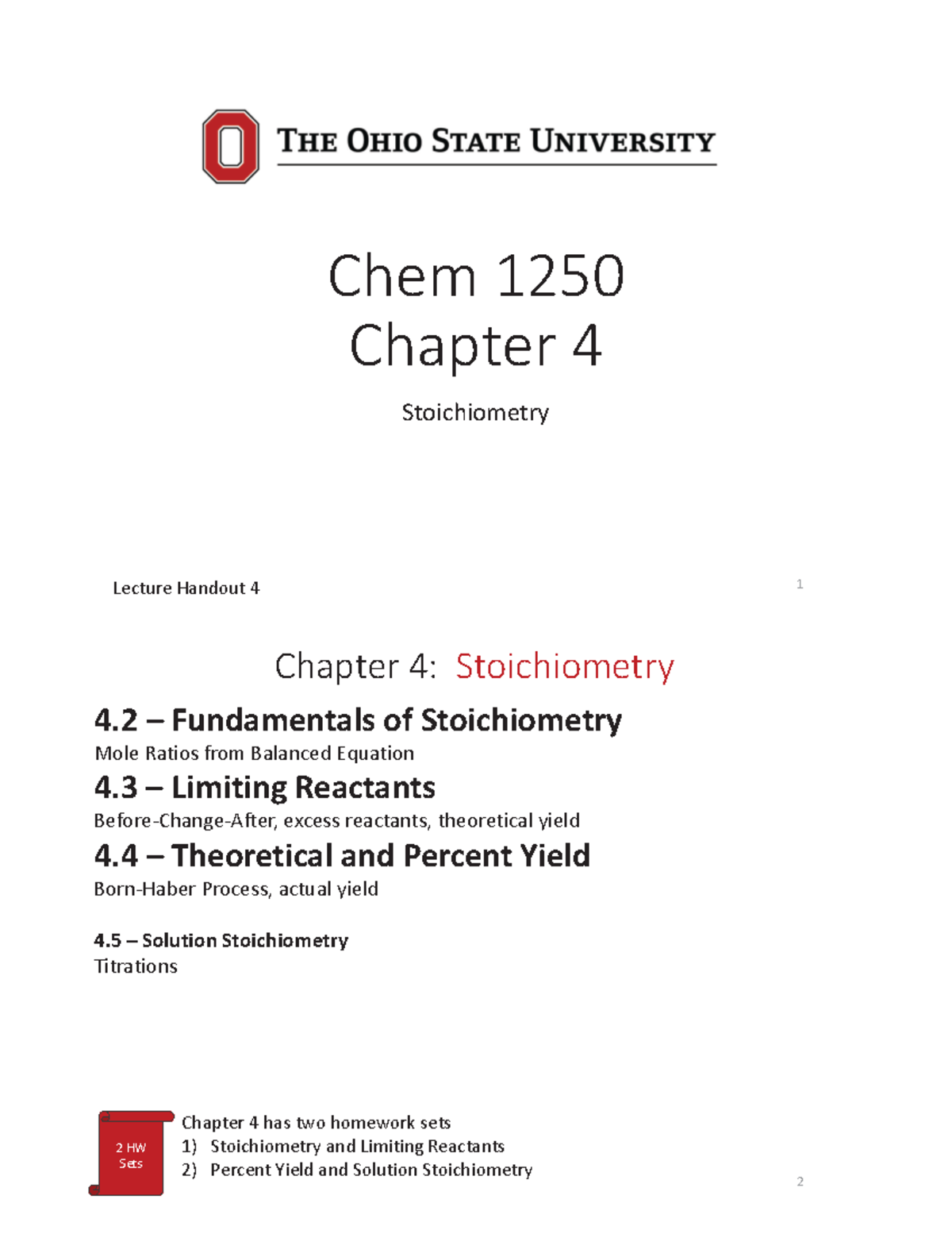 Chapter 4 Stoichiometry - Chem 1250 Chapter 4 Stoichiometry Lecture ...
