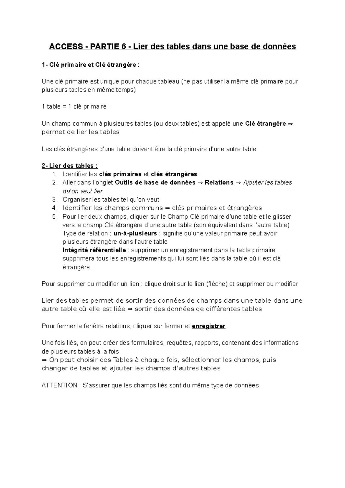 Access - Partie 6 - Lier des tables dans une base de données - ACCESS ...
