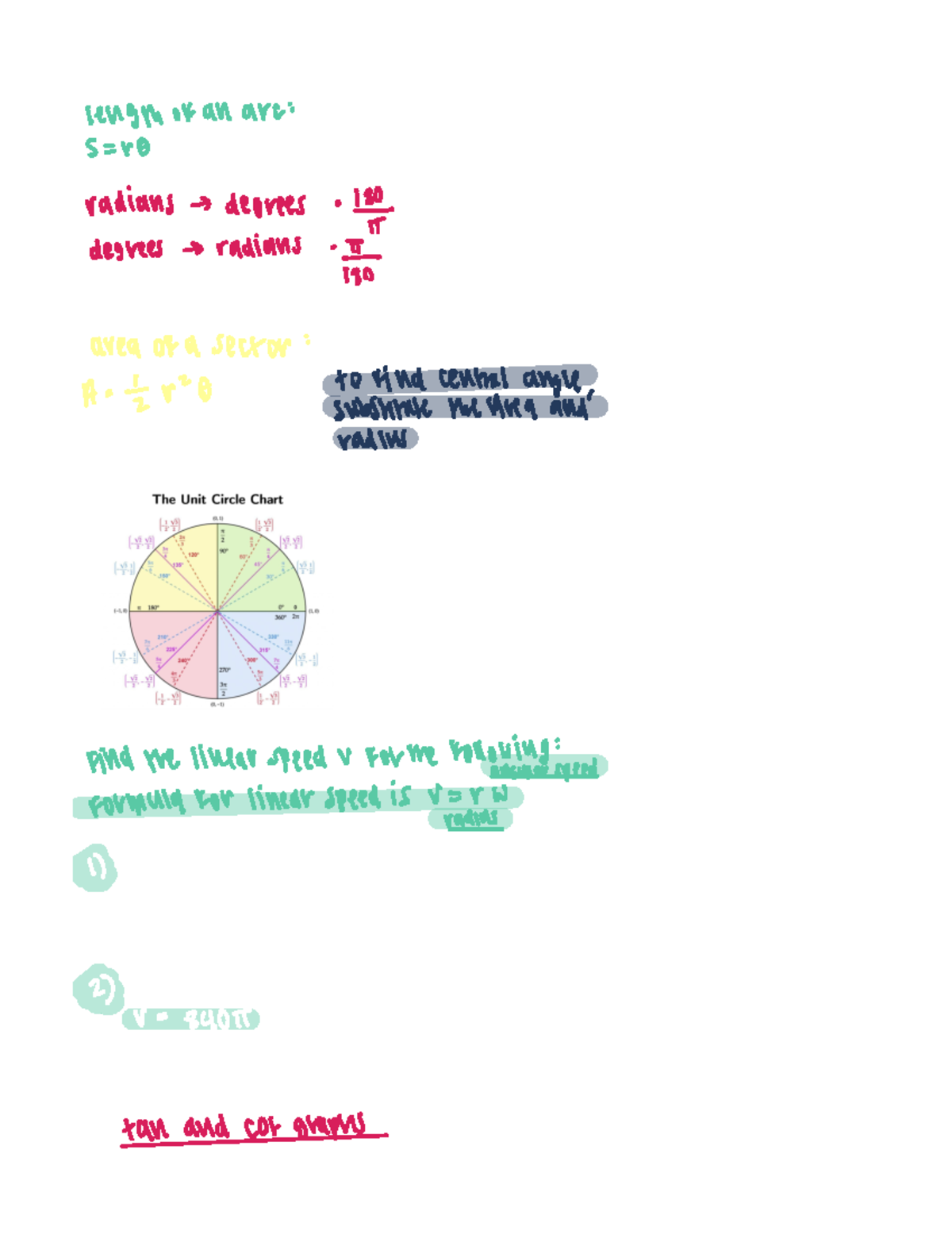 Test 2 review part 2 - Assignment - ####### engin ok an arc S V radians ...