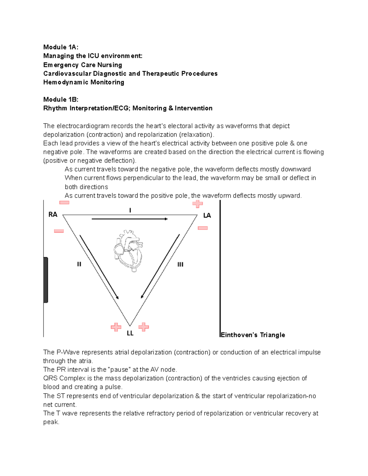 Acute Exam 1 Notes - TEST REVIEW exam 1 - Module 1A: Managing the ICU ...