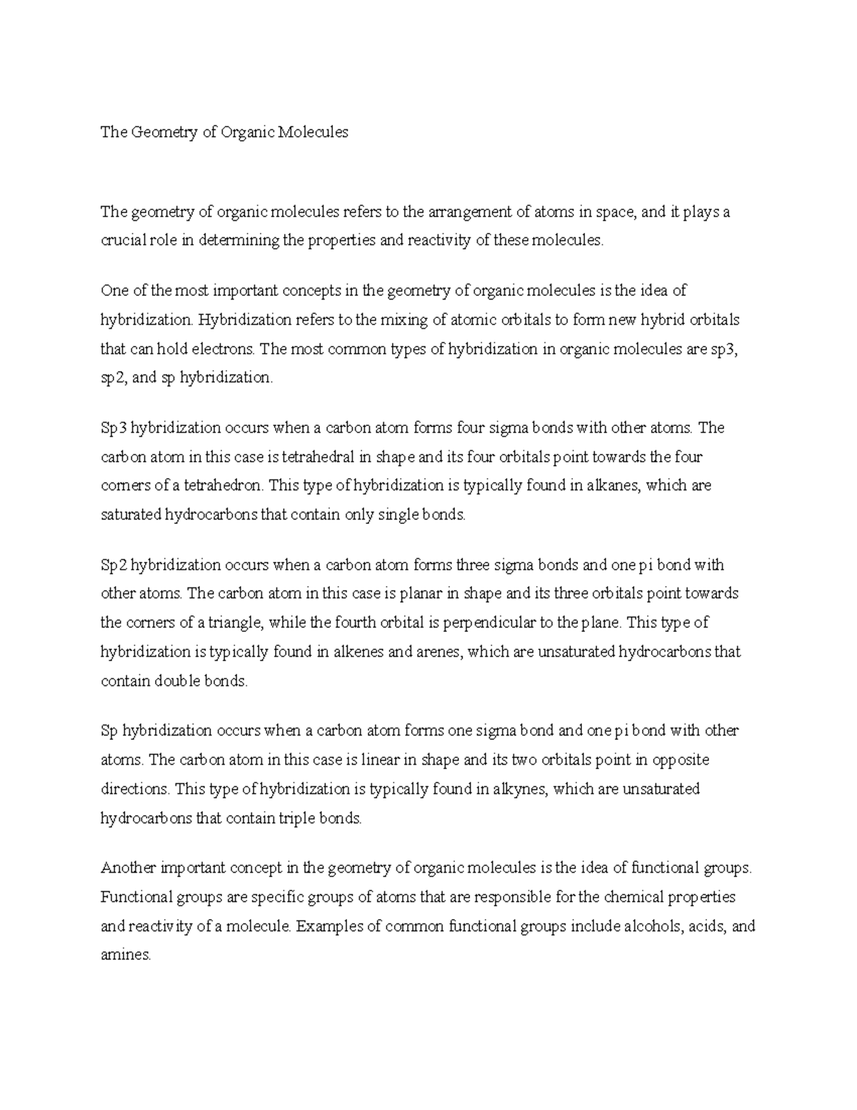 The Geometry of Organic Molecules - One of the most important concepts ...