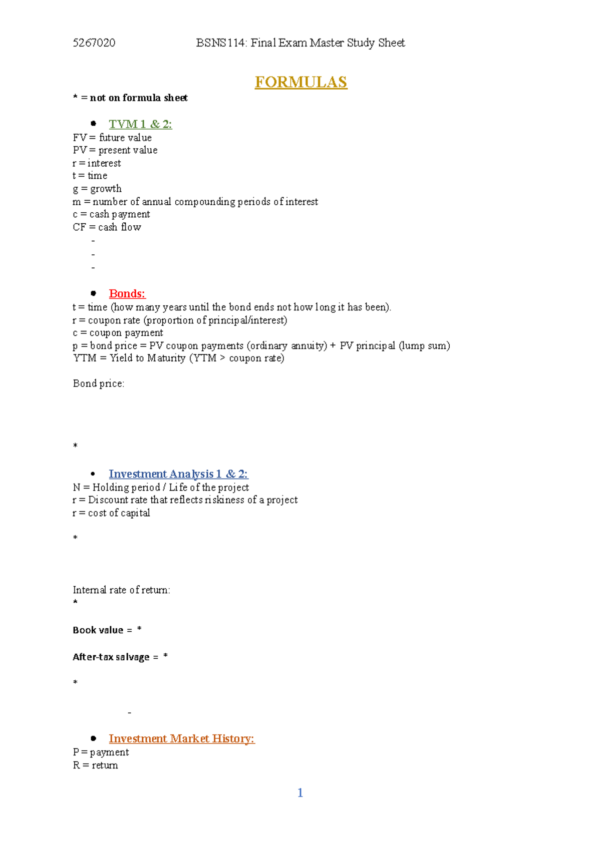BSNS114 Master Study Sheet 2021-22 - FORMULAS *** = not on formula ...