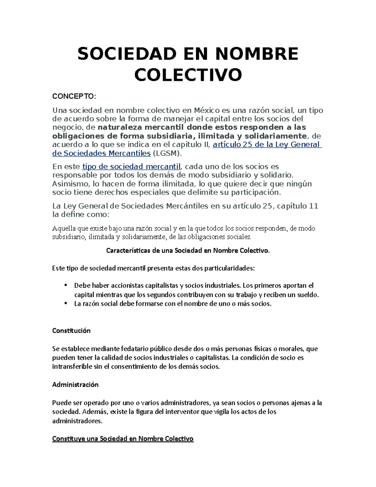 Sociedad EN Nombre Colectivo - SOCIEDAD EN NOMBRE COLECTIVO CONCEPTO: Una sociedad en nombre ...