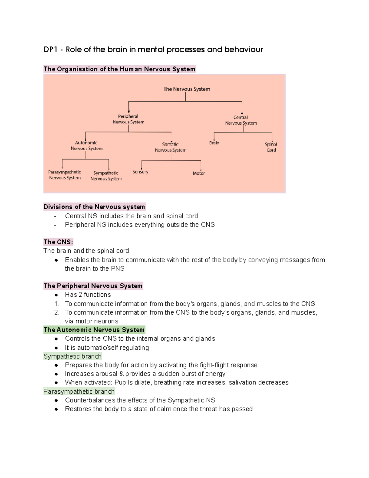 Psychology AOS2 Notes - lol - DP1 - Role of the brain in mental ...
