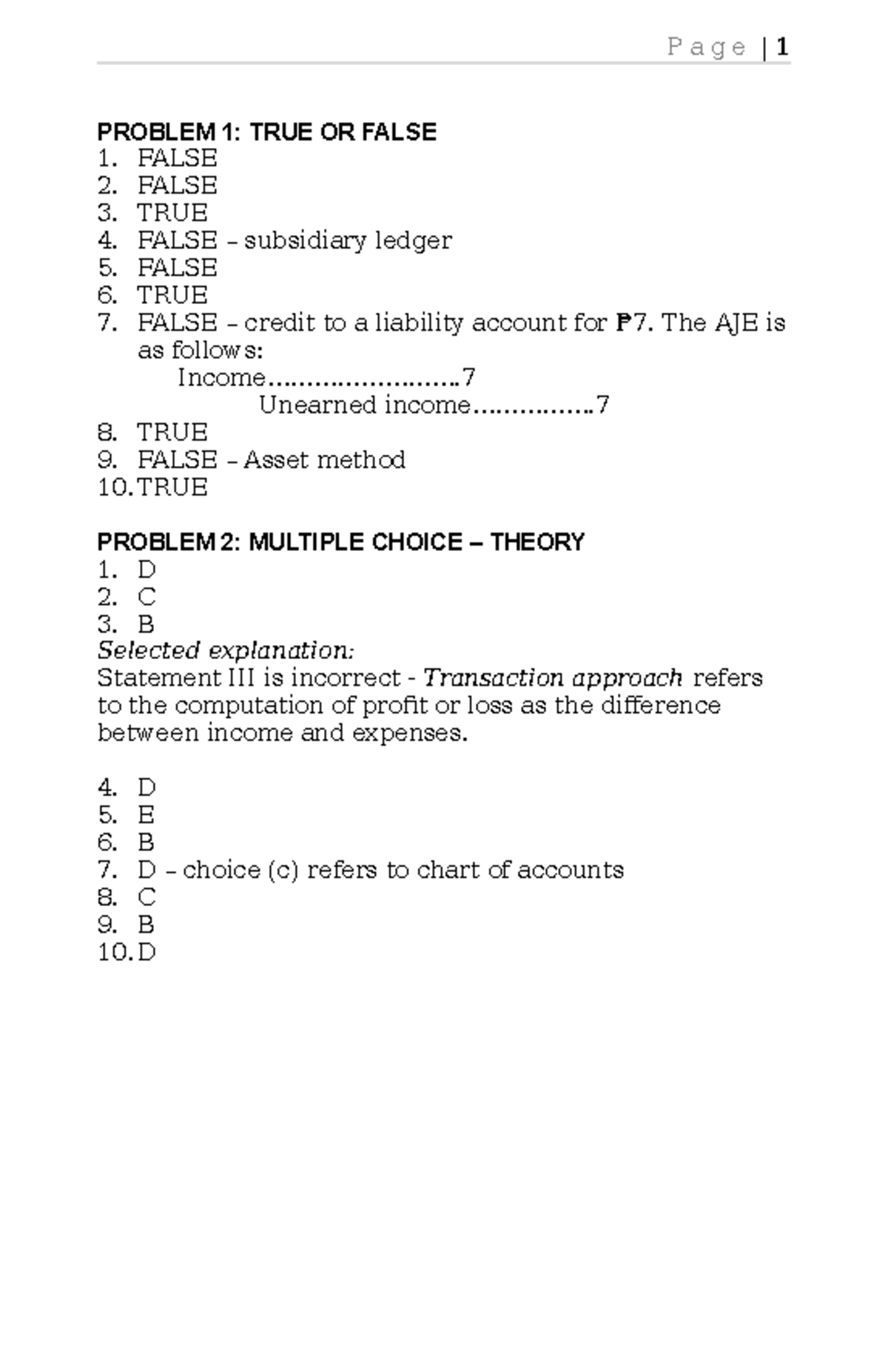 Chapter 1 IA 1A - Answer key - PROBLEM 1: TRUE OR FALSE 1. FALSE 2 ...