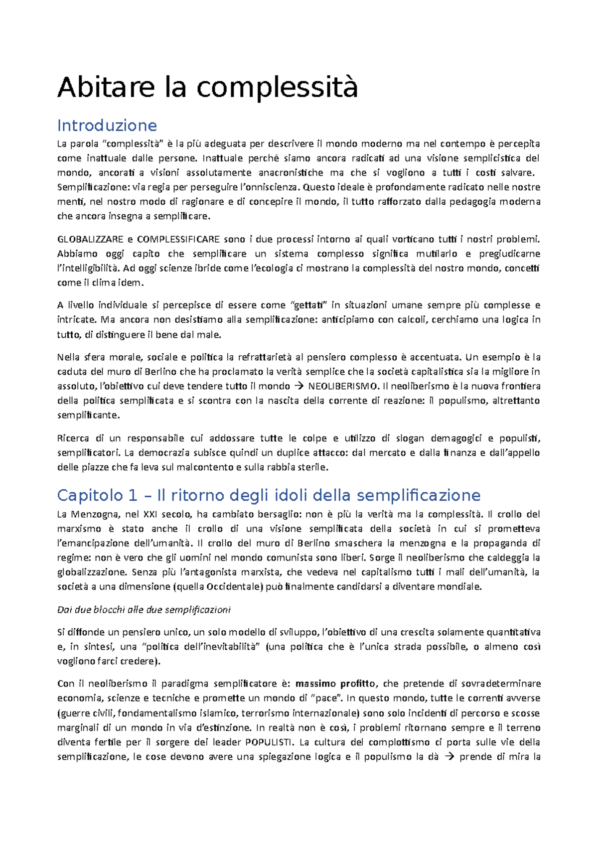 Riassunto del libro "Abitare la complessità" di Ceruti e Bellusci ...