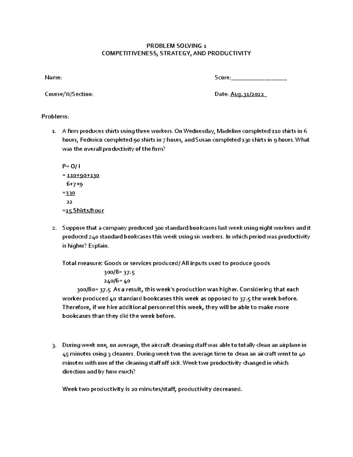 Assignment 2 - Learning materials - PROBLEM SOLVING 1 COMPETITIVENESS ...