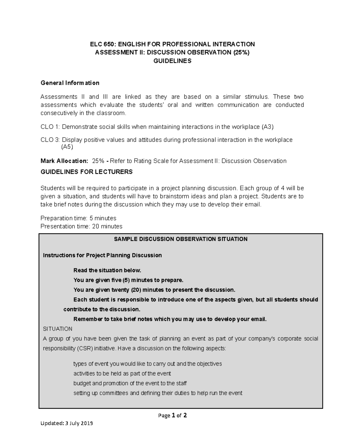 ELC650 DO Guidelines (30719) - ELC 650: ENGLISH FOR PROFESSIONAL ...